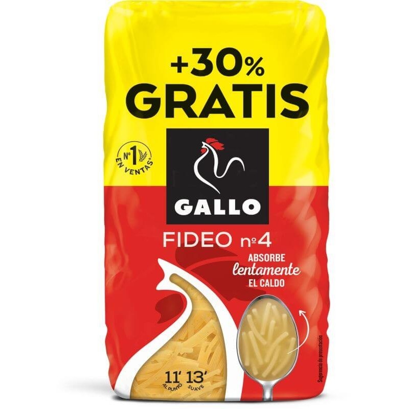 Comprar Fideo Gallo número 4 barato paquete 500 gr Online